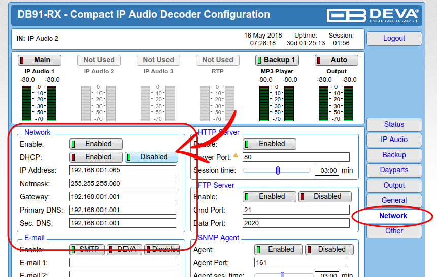 Configurar punto a punto via RTP equipos Deva Broadcast DB91-TX y DB91-RX - lcinternet.es